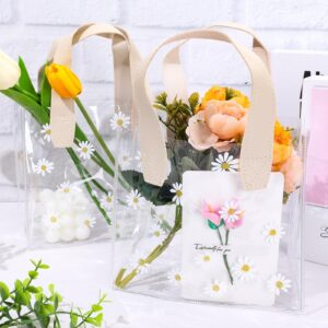 Whaline 12Pcs Clear PVC Gift Bags with Handle Bridesmaid Gift Bags Cute Daisy Flower Transparent Gift Bags Reusable Treat Bags for Thanksgiving Christmas Wedding Birthday Baby Shower Party Supplies