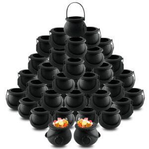 48 pcs mini cauldron kettles - black witch calderon pot - plastic cauldrons candy holder - halloween cauldrons bucket for st.patrick's day wizard themed kids boys girls party favors decoration