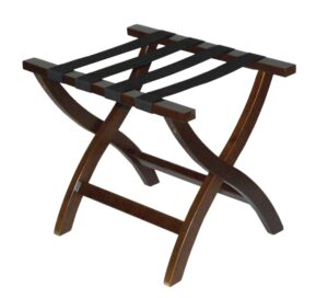 csl premier wood luggage rack for hotel guest room, bedroom for suitcases, bags, foldable for easy storage, dark brown finish