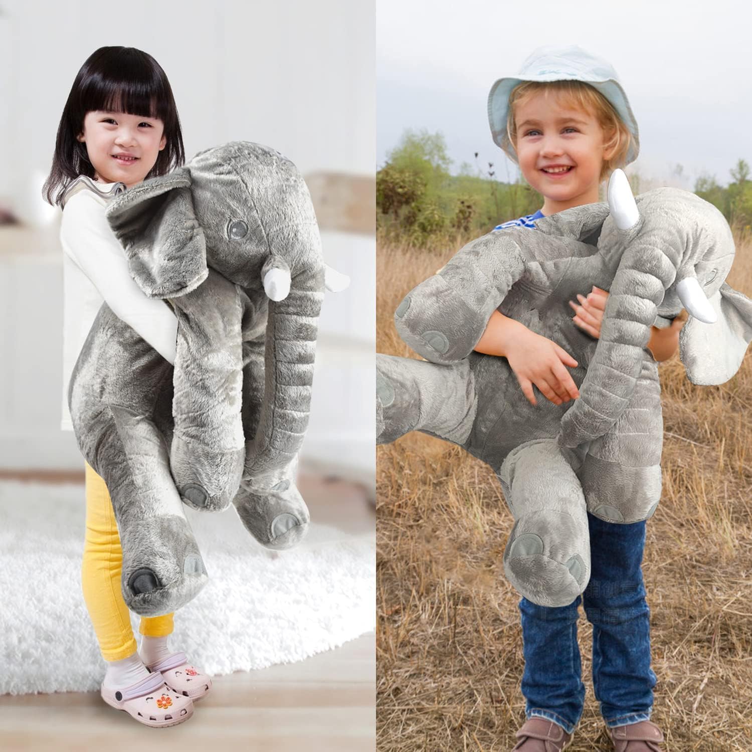 Hmcghie Giant Elephant Stuffed Animals Oversized 24 Inch Large Stuffed Elephant Pillow Toy Gray Gifts for Kids Girlfriend Home Decor