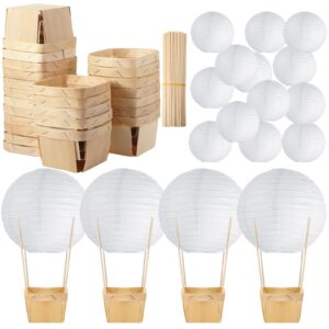 namalu 24 set hot air balloon baby shower centerpieces paper lanterns wooden candy boxes with sticks diy craft for christmas birthday wedding party table decoration(white)