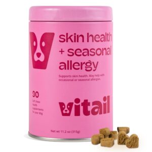 vitail skin health & seasonal allergy dog chews | quercetin, omega-3, bee propolis, l-proline, l-glycine | supports collagen production, soothes itchy skin & promotes skin health | 90 soft chews