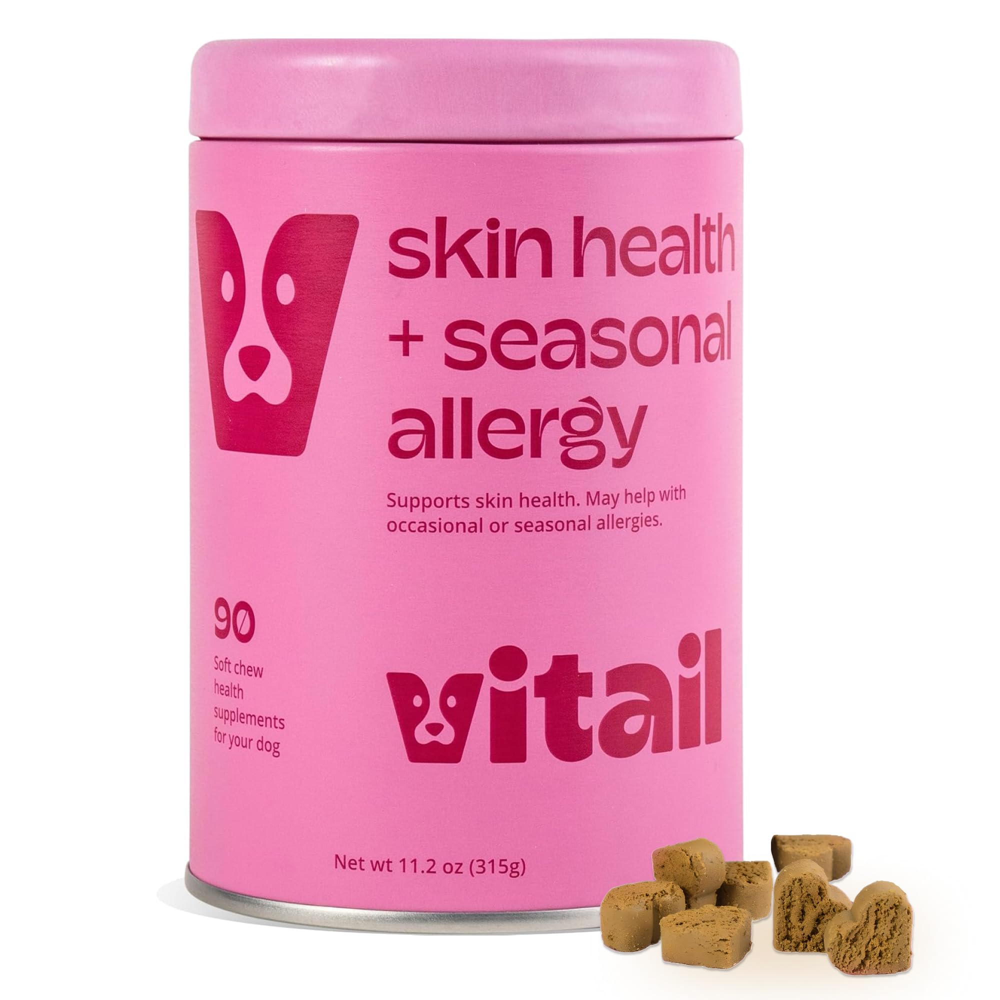 Vitail Skin Health & Seasonal Allergy Dog Chews | Quercetin, Omega-3, Bee Propolis, L-Proline, L-Glycine | Supports Collagen Production, Soothes Itchy Skin & Promotes Skin Health | 90 Soft Chews