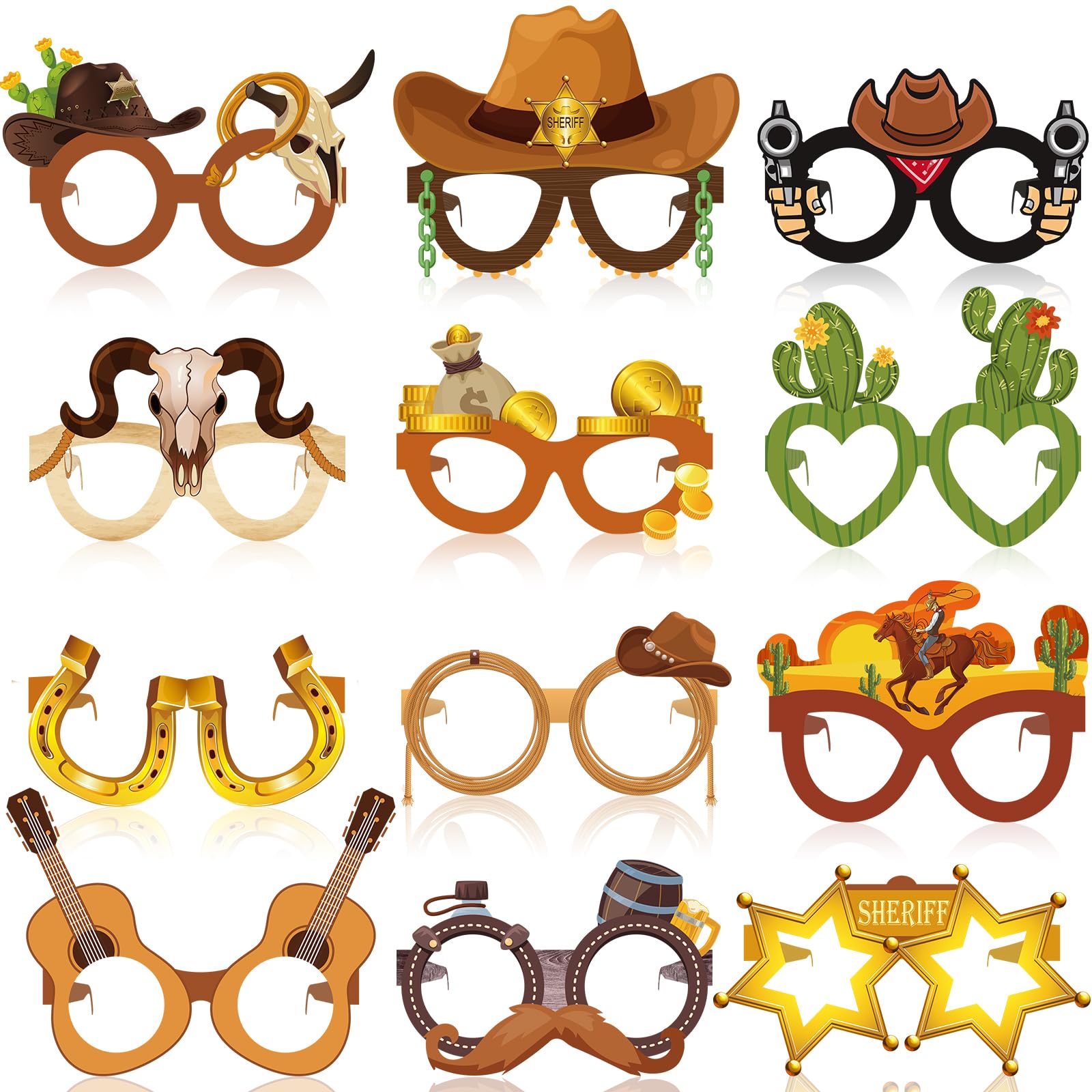 Jenaai 36 Pcs Western Party Decoration Favors Wild West Paper Glasses Cowboy Photo Booth Props Western Theme Eyeglasses Birthday Party Supplies