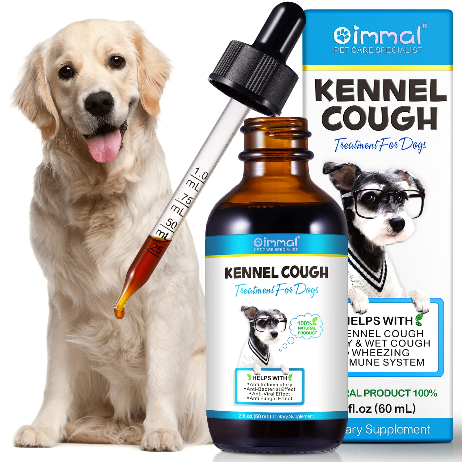 Kennel Cough for Dogs, SDJUFEI 60ml Dog Cough, Herbal Drops for All Breeds & Sizes, Supplement for Dogs Itch