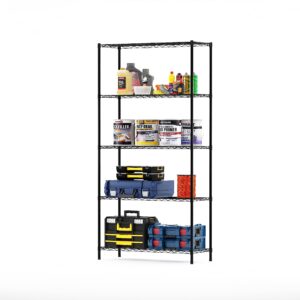 Furinno Wayar Metal Storage Shelf Rack, 5 Tiers, 36-Inch, Black