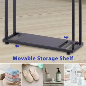 Standing Towel Racks for Bathroom, 39'' Tall 2 Tier Bathroom Towel Rack Stand with Storage Shelves, Modern Standing Pool Towel Drying Rack for Outdoor, Black Blanket Holder, ALHAKIN