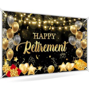 avezano happy retirement backdrop black and gold happy retirement sign banner photo background with rope for retirement party decorations (70.8x43.3inch)