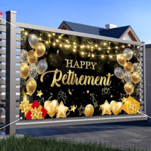 Avezano Happy Retirement Backdrop Black and Gold Happy Retirement Sign Banner Photo Background with Rope for Retirement Party Decorations (70.8x43.3inch)