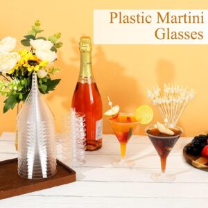 KesaPlan 50 Pack Plastic Martini Glasses Disposable Cocktail Glasses 6.5 oz Martini Plastic Cocktail Glasses with Cocktail sticks, Ice Cream Dessert Cups for Outdoor Bar, Parties, Weddings, Home Party