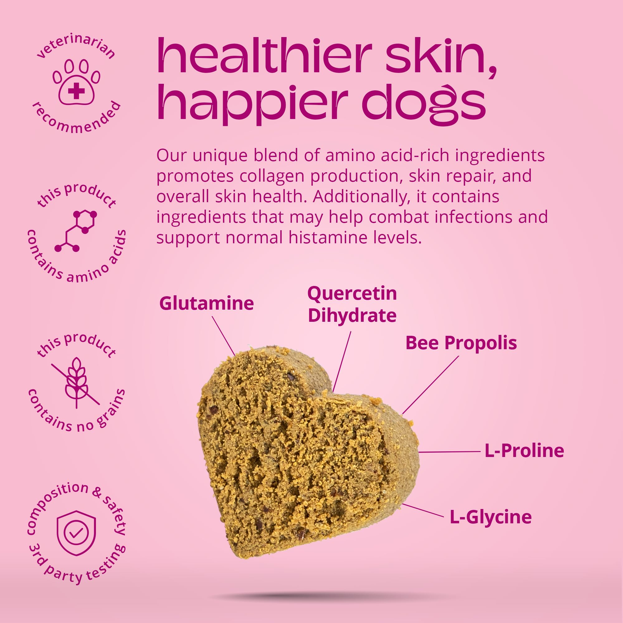 Vitail Skin Health & Seasonal Allergy Dog Chews | Quercetin, Omega-3, Bee Propolis, L-Proline, L-Glycine | Supports Collagen Production, Soothes Itchy Skin & Promotes Skin Health | 90 Soft Chews