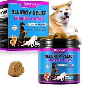 dog allergy relief chews, dog allergy chews (150 count), itch relief for dogs, omega 3 fish oil + pumpkin enzymes + dha for dogs, anti hot spots + seasonal allergies, skin & coat immune health