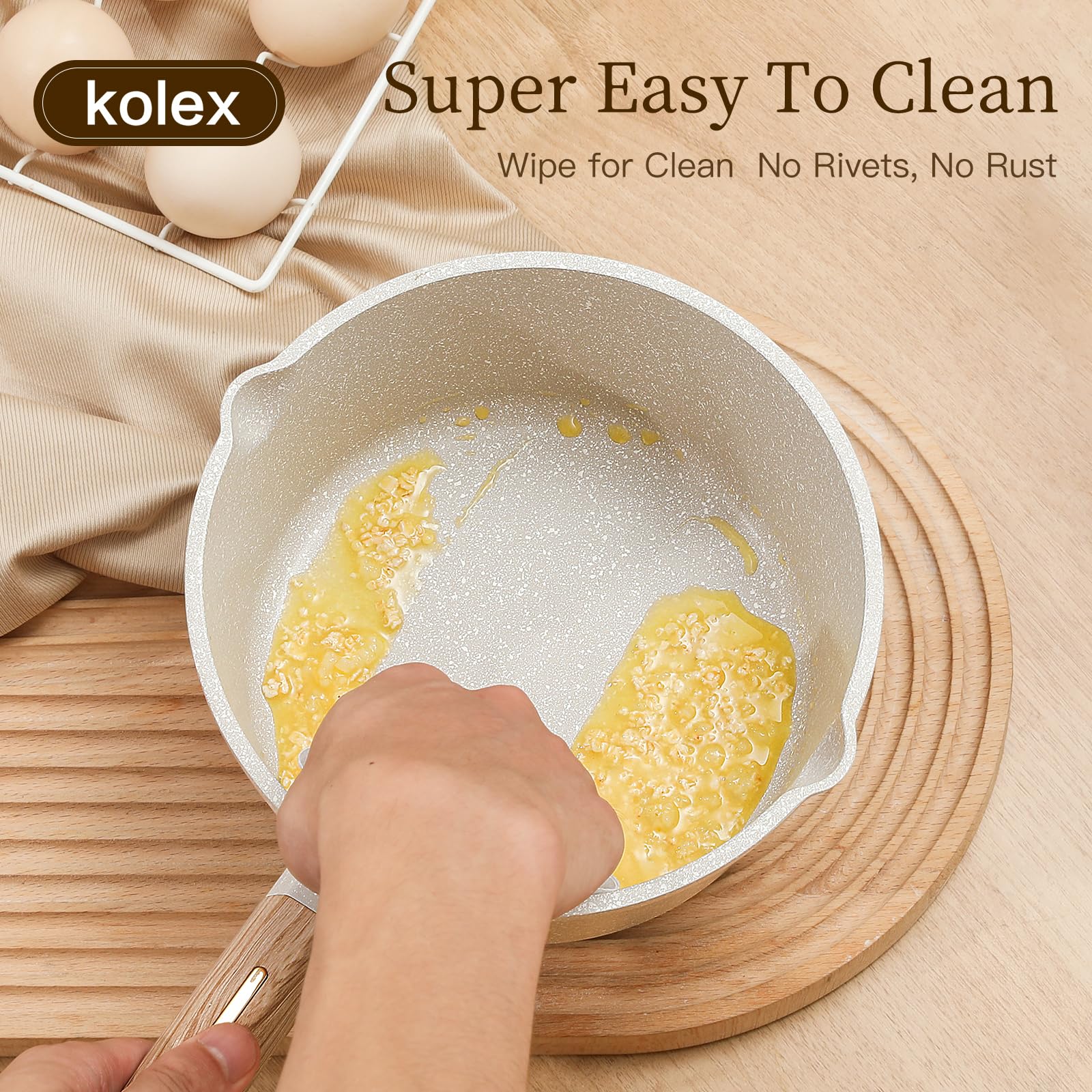 KOLEX Nonstick Sauce Pan with Lid, 2QT Small Sauce Pot with Swiss Granite Coating, Stay-cool Handle, Multipurpose Handy Saucepan, Induction Compatible, PFOA Free (White Granite, 2 Qt)