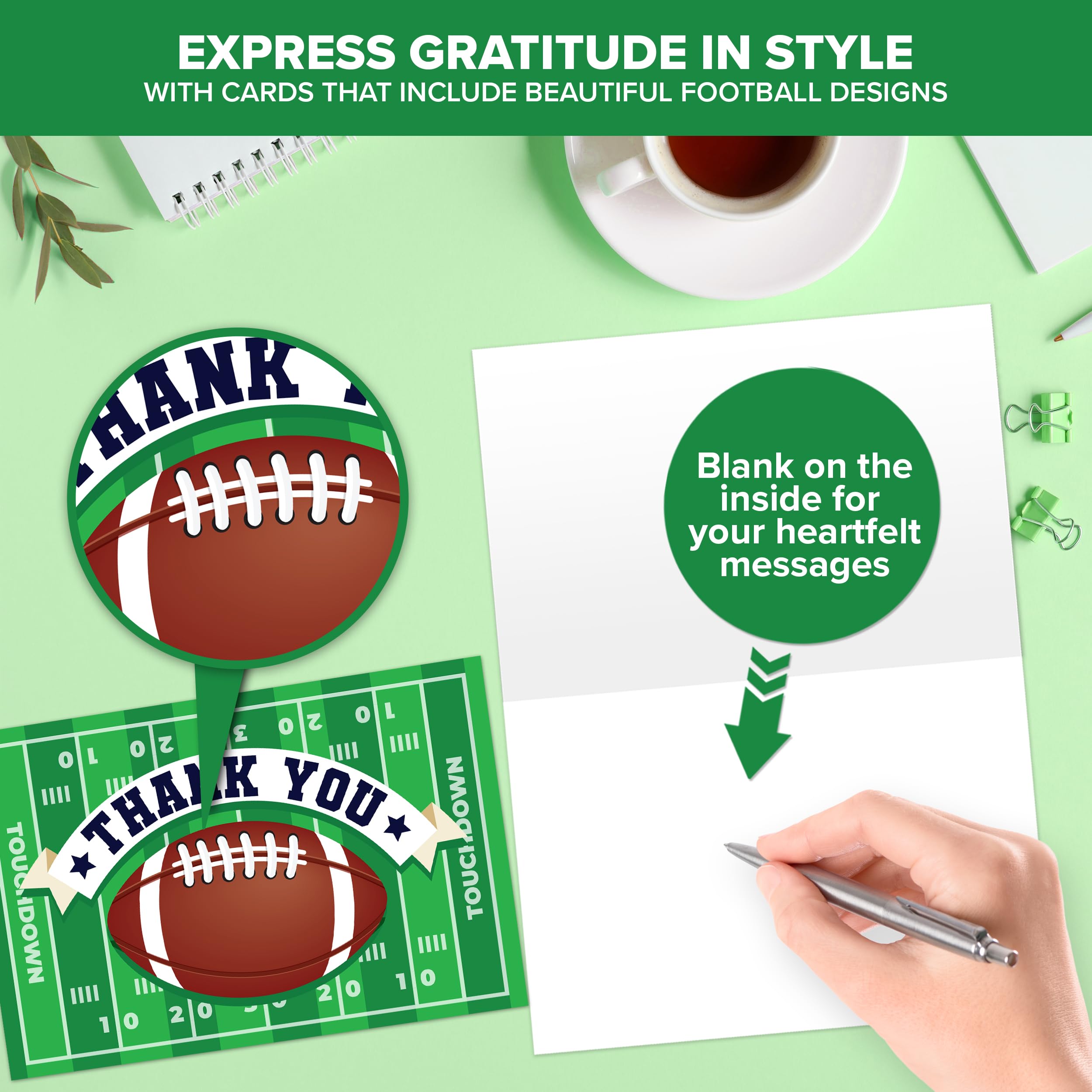 Decorably Thank You Cards with Envelopes & Stickers, Sports-Themed Cards - 24 Pack Football Thank You Cards with Envelopes, Blank Inside 6x4in Sports Thank You Cards Sports, Coach Thank You Cards