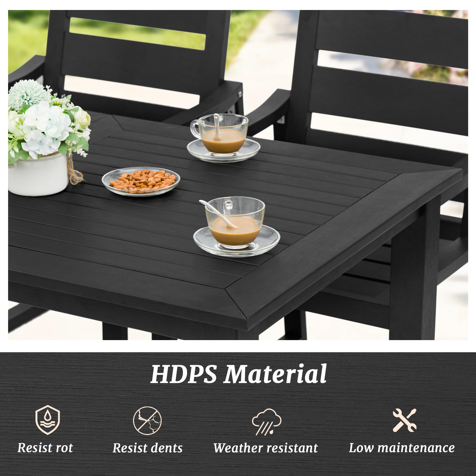 Cozyman HDPS Outdoor Patio Dining Set, 5-Piece, All Weather Outdoor Table and Chairs, Resin Outdoor Kitchen Furniture Dining Sets for Outdoor Indoor, Patio, Lawn, Garden, and Backyard, Black