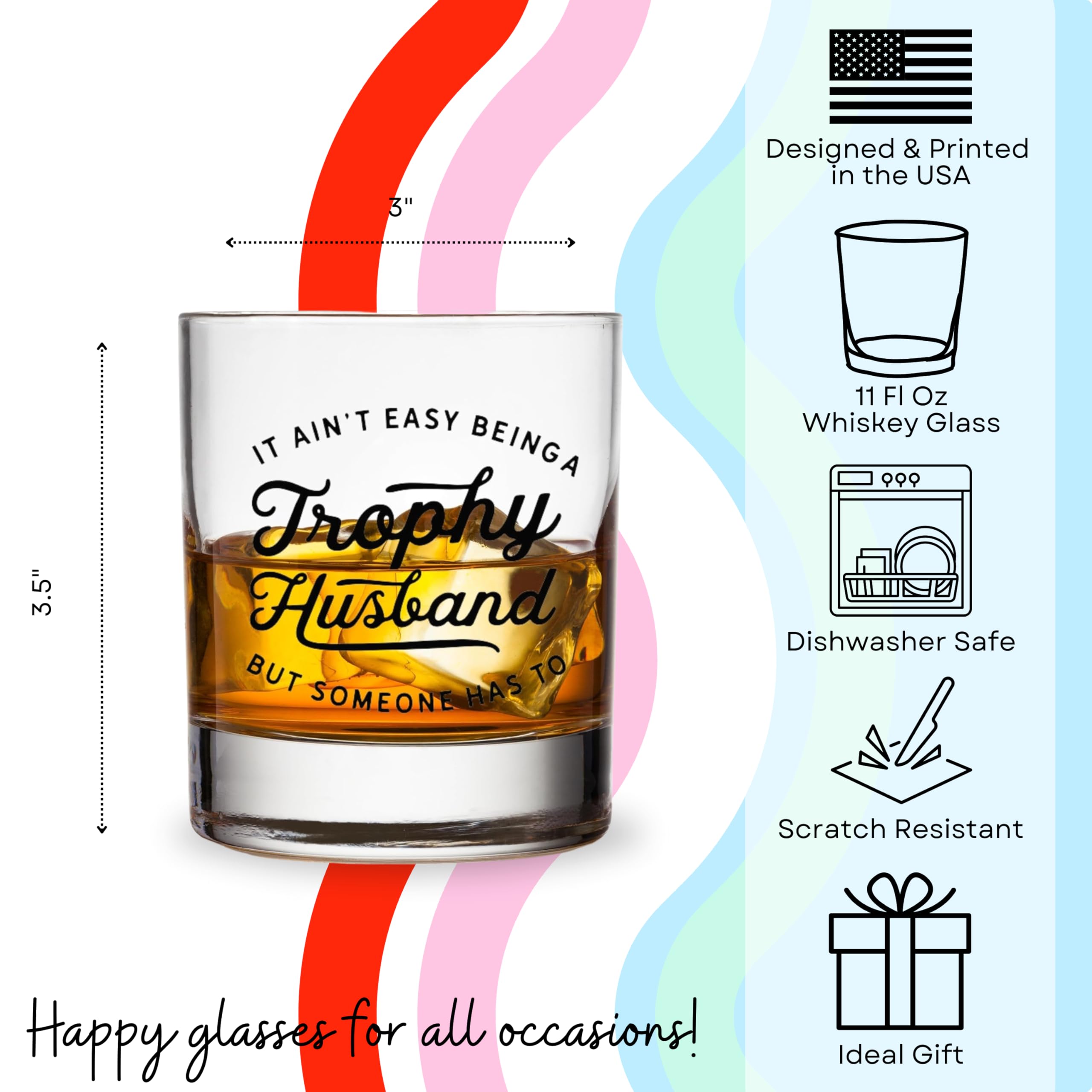 Trophy Husband Whiskey Glass - Funny Whiskey Glasses and Bourbon Gifts for Men - Christmas or Birthday Gift for Husband - Printed in the USA