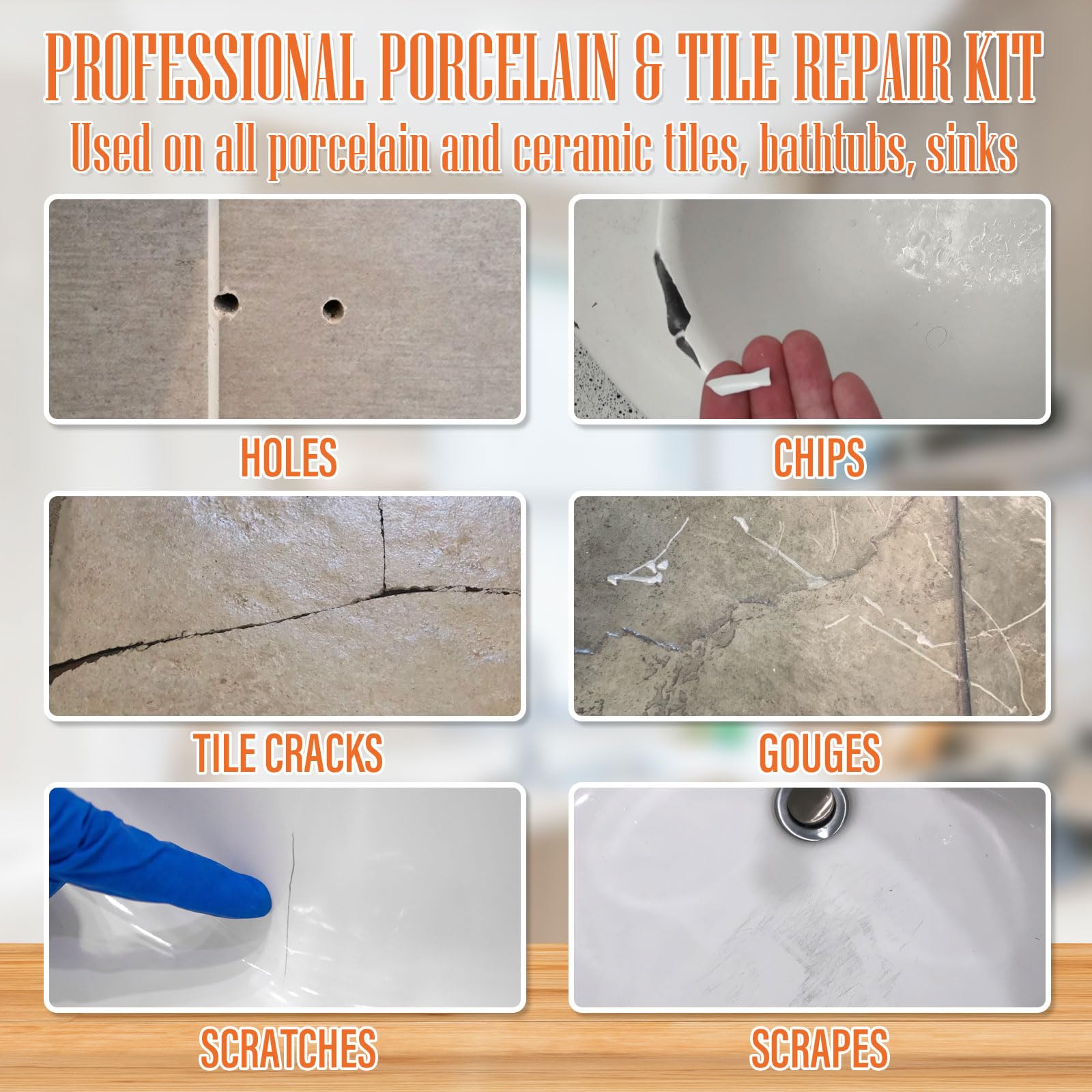 Porcelain Repair Kit White, High-Gloss Chipped Sink & Tile Repair Kit to Quickly Fix Sinks Chips and Tile Cracks with High Bond Strength, Porcelain Sink Repair Kit for Tub, Tile, Sink and Toilet