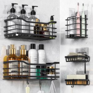 bchway family shower caddy 5 pack, adhesive shower organizer for bathroom storage and home decor kitchen no drilling, rustproof stainless steel bathroom organizer, shower shelves for inside