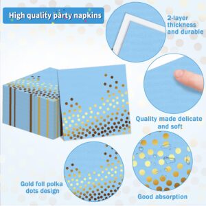 Blue Gold Party Supplies Foil Polka Dots Disposable Tableware Set Serves 24 Guests Star Foil Balloons Tablecloths Pennant Banners Plates for Birthday Wedding Baby Shower Party Graduation Decorations