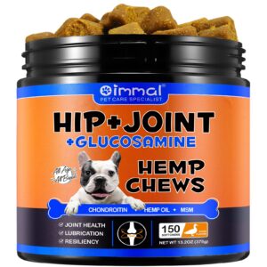 mxczbsm hemp hip and joint supplement for dogs, 150 dog joint pain relief treats, glucosamine for dogs, hip & joint supplement w/msm + chondroitin + omega 3, mobility & flexibility support