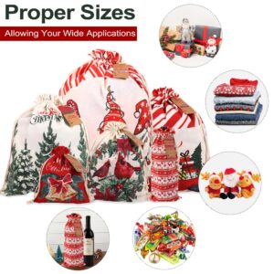 POPGIFTU Christmas Canvas Gift Bags with Drawstring, 12 PCs Christmas Santa Sack, Reusable Cotton Xmas Sack Cloth Bag for Xmas Package Storage, Christmas Party Supplies Favors