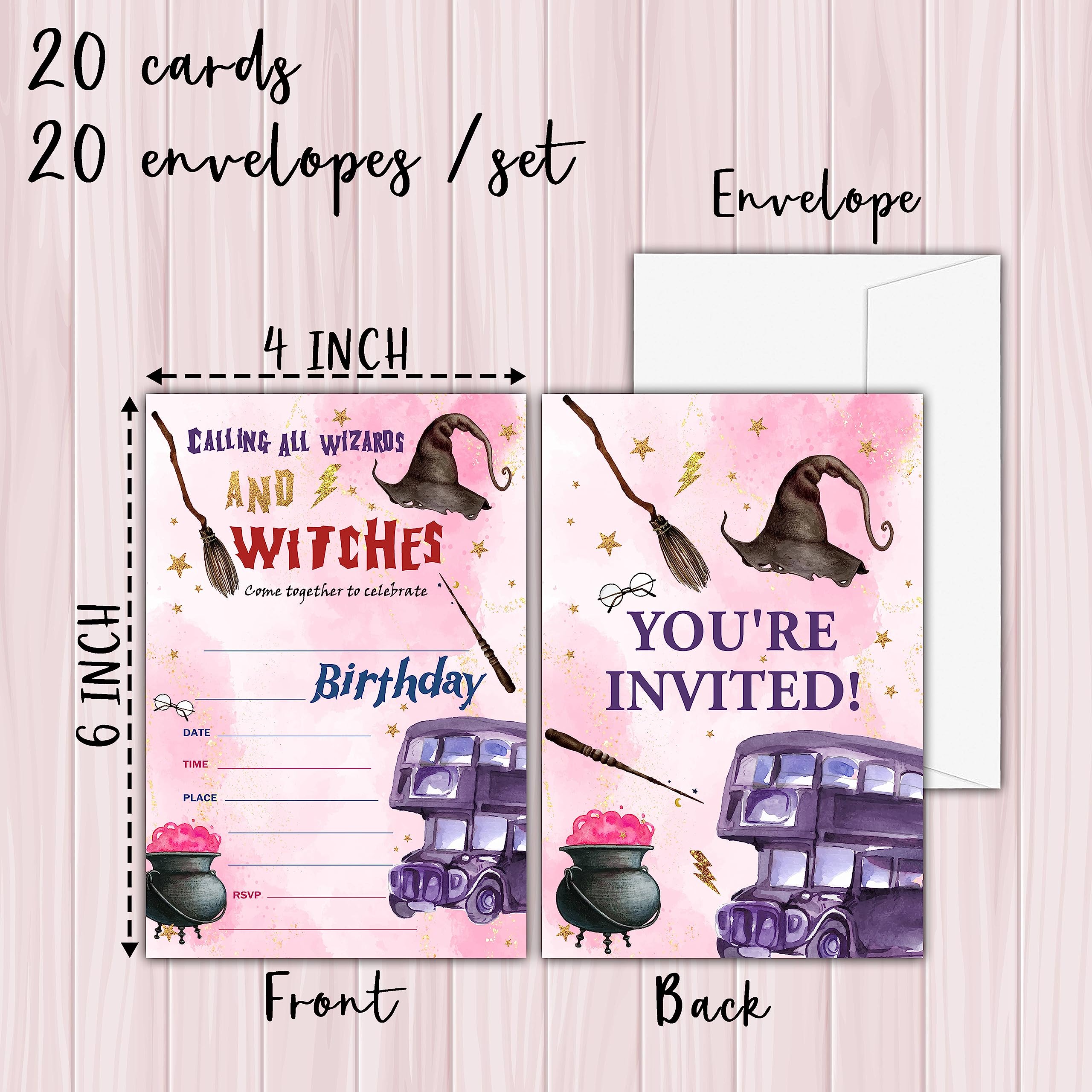 KFNER Wizards and Witches Birthday Invitations, Wizard Birthday Party Invitation Card, Magical Birthday Party Favors & Celebration Supplies(20 Set of Invitations with Envelopes)-B35