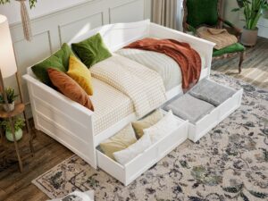 acadia twin wood daybed with set of 2 drawers in white