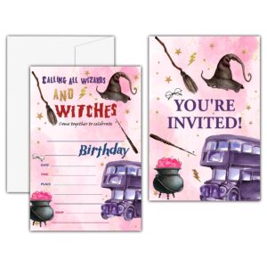 kfner wizards and witches birthday invitations, wizard birthday party invitation card, magical birthday party favors & celebration supplies(20 set of invitations with envelopes)-b35