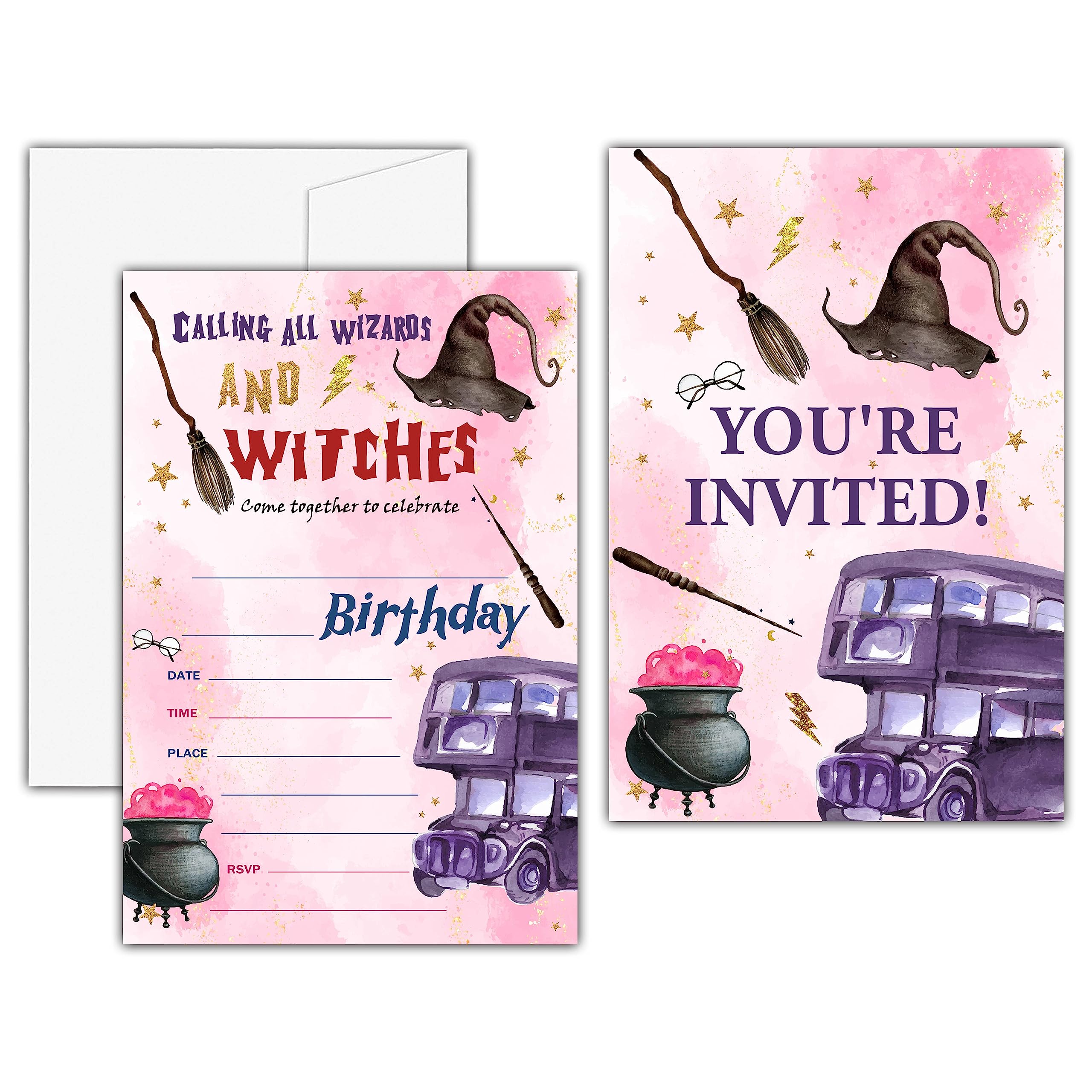 KFNER Wizards and Witches Birthday Invitations, Wizard Birthday Party Invitation Card, Magical Birthday Party Favors & Celebration Supplies(20 Set of Invitations with Envelopes)-B35