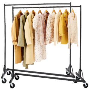 hoctieon 2-set z rack set of 2, rolling clothing racks with z-base, heavy duty garment racks set of 2, clothes rack on wheels with brakes, clothes organizer rack set of 2, black