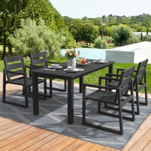 Cozyman HDPS Outdoor Patio Dining Set, 5-Piece, All Weather Outdoor Table and Chairs, Resin Outdoor Kitchen Furniture Dining Sets for Outdoor Indoor, Patio, Lawn, Garden, and Backyard, Black