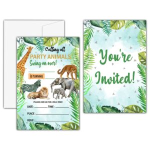 kfner calling all party animals birthday invitations, safari animals birthday party invitation card, zoo birthday party favors & celebration supplies(20 set of invitations with envelopes)-b15