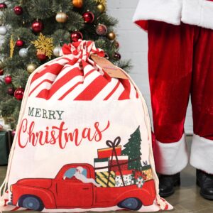 POPGIFTU Christmas Canvas Gift Bags with Drawstring, 12 PCs Christmas Santa Sack, Reusable Cotton Xmas Sack Cloth Bag for Xmas Package Storage, Christmas Party Supplies Favors