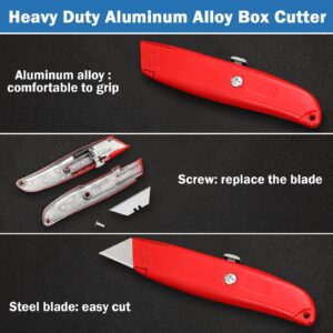 30 Pcs Box Cutter Bulk Retractable Blade Utility Knife Heavy Duty Aluminum Alloy Razor Shell Knife Razor Knife for Cartons, Cardboard and Boxes, DIY, Factory, Home, Office, Craft (Red)