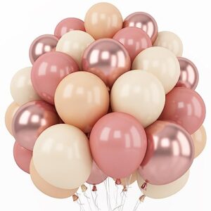 retro blush pink balloons, 60 packs 12 inch dusty pink metallic chrome rose gold white sand nude balloons for bridal baby shower girls boho birthday wedding decorations supplies