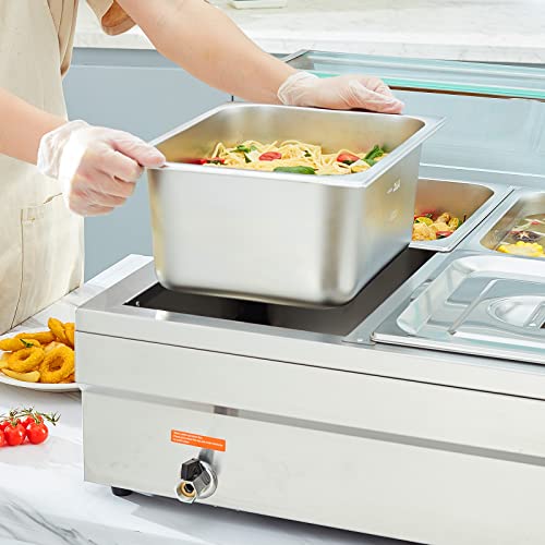 VEVOR 6-Pan Commercial Food Warmer, 6 x 12QT Electric Steam Table with Tempered Glass Cover, 1500W Countertop Stainless Steel Buffet Bain Marie 86-185°F Temp Control for Catering, Restaurants, Silver