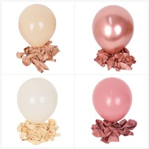 Retro Blush Pink Balloons, 60 Packs 12 Inch Dusty Pink Metallic Chrome Rose Gold White Sand Nude Balloons for Bridal Baby Shower Girls Boho Birthday Wedding Decorations Supplies