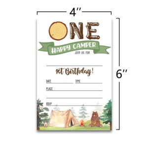 FujLoy Happy Camper Invitation, One Happy Camper Birthday Invitation, Camper Party Invitations cards.（069）