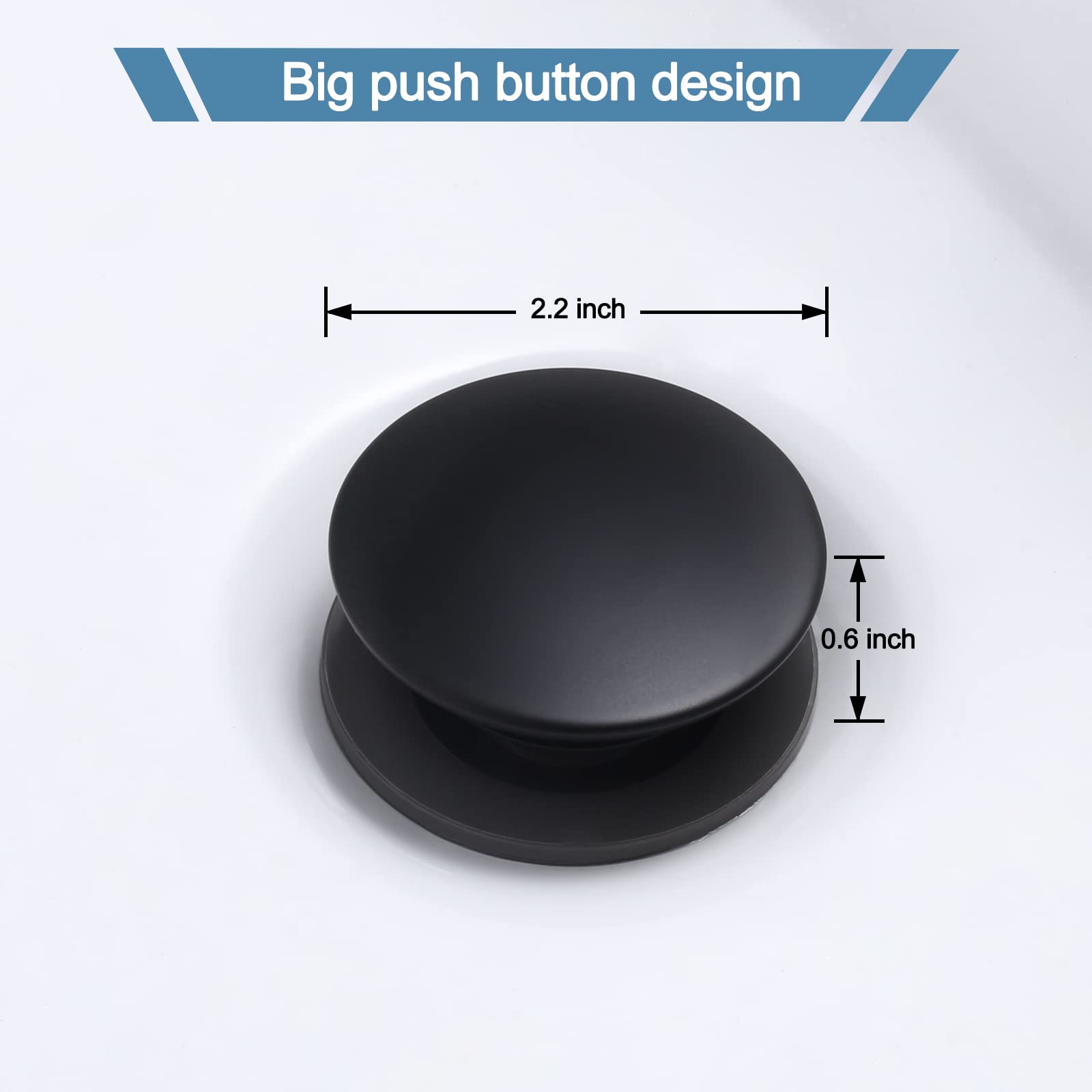 ARCORA Bathroom Sink Drain with Overflow 2 Pack, Matte Black Pop Up Drain Stopper Vanity Vessel Sink Clicker Drain Stopper