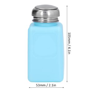 Solvent Dispenser, 200ml Push Down Alcohol Dispenser Pump Bottle ESD Safe Anti Static Square Bottle with Stainless Steel Lid Liquid Pumping Empty Cap for Alcohol Makeup Remover (Blue)