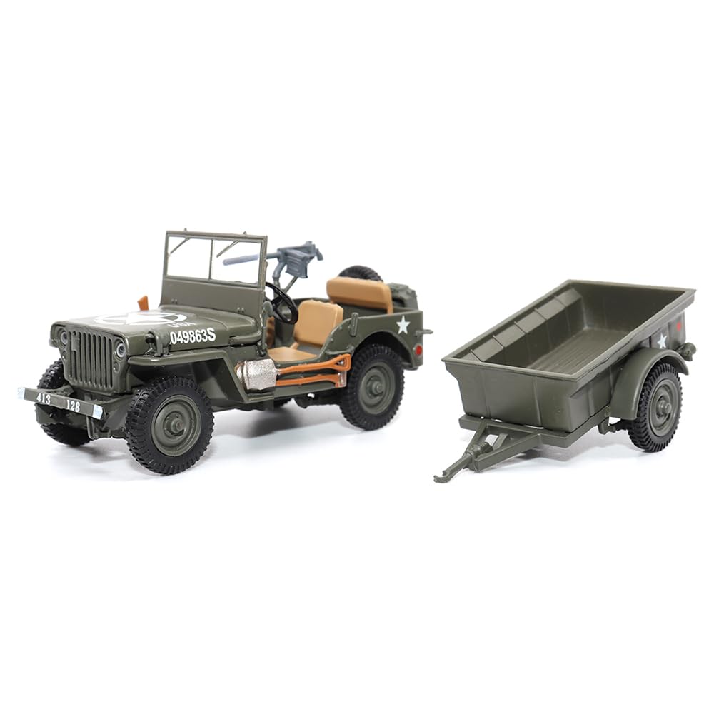 1:43 Scale Willys Jeep 1/4-Ton Utility Truck with Trailer - Militaria Diecast by Motorcity Classics