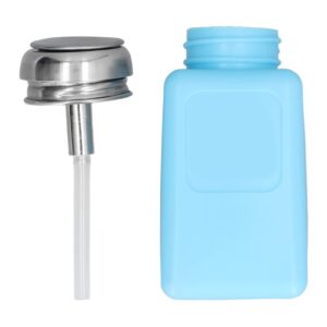 Solvent Dispenser, 200ml Push Down Alcohol Dispenser Pump Bottle ESD Safe Anti Static Square Bottle with Stainless Steel Lid Liquid Pumping Empty Cap for Alcohol Makeup Remover (Blue)