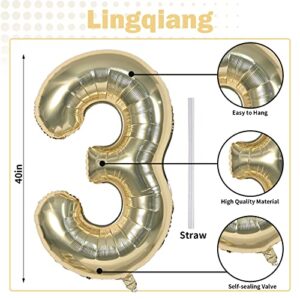 Champagne Gold Number 30 Balloons, 40 Inch Light Gold Foil Number 3 & 0 Balloons for Women, Self Inflating 30th Birthday Balloons for 30 Year Old Men Anniversary Birthday Party Decorations Supplies