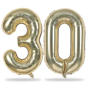 champagne gold number 30 balloons, 40 inch light gold foil number 3 & 0 balloons for women, self inflating 30th birthday balloons for 30 year old men anniversary birthday party decorations supplies