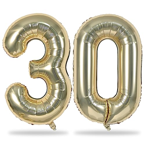 Champagne Gold Number 30 Balloons, 40 Inch Light Gold Foil Number 3 & 0 Balloons for Women, Self Inflating 30th Birthday Balloons for 30 Year Old Men Anniversary Birthday Party Decorations Supplies