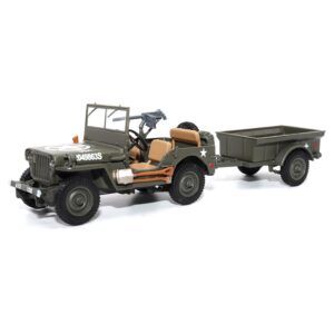 1:43 scale willys jeep 1/4-ton utility truck with trailer - militaria diecast by motorcity classics