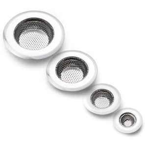 cornerjoy 4 pack heavy duty stainless steel kitchen sink drain strainer, bathroom hair catcher shower drain cover, sink tub drain stopper, wash basin floor drain, 2.1 to 4.5 inch diameter rim