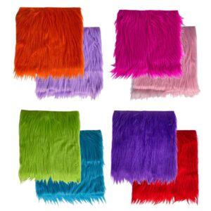 fabricla faux fur fabric - 8 pieces square fur material fabric - 10” x 10” inches (25cm x 25cm) - shaggy fur patches fabric cuts chair cover seat cushion for diy craft - multi-colored