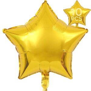 gold star balloons 18 inch, 10 pcs gold star shaped mylar helium foil metallic balloon for birthday party decorations baby shower wedding anniversary backdrop party supplies