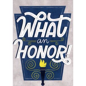 designer greetings what an honor: black and yellow torch and swirls on blue and gray nhs/national honor society graduation congratulations card